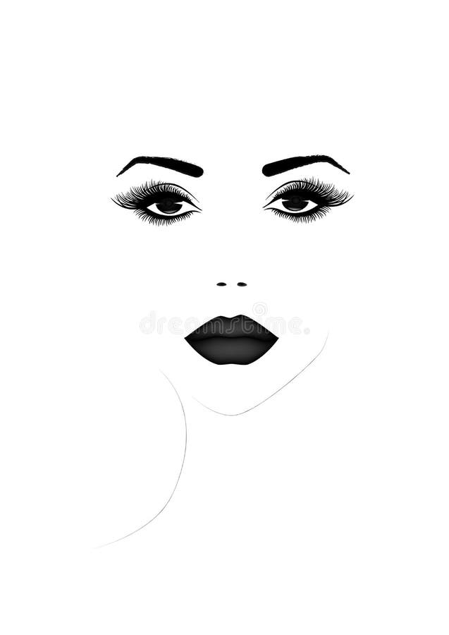 Beautiful Face of a Woman, Black and White Vector Illustration Stock ...