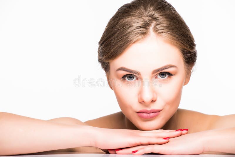 Beautiful Woman Face Studio on White Background Stock Photo - Image of ...