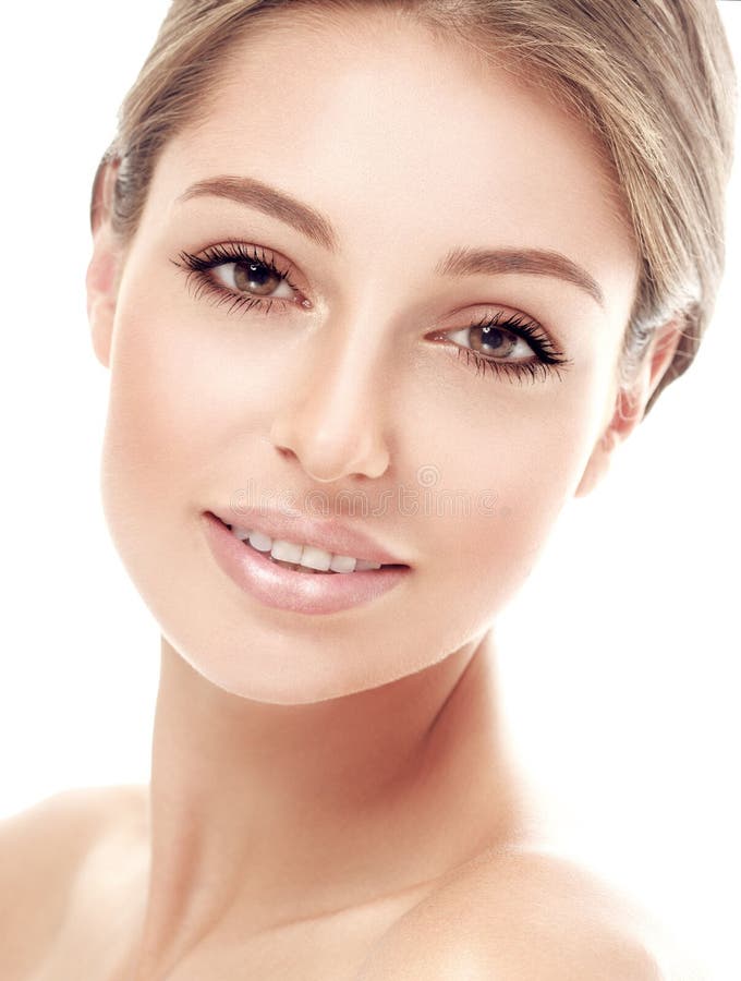 Beautiful Woman Face Studio on White Stock Photo - Image of cute, face ...