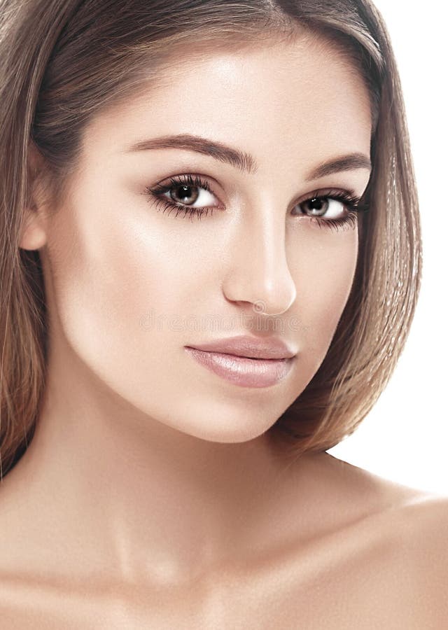 Beautiful Woman Face Studio on White Stock Image - Image of freckle ...