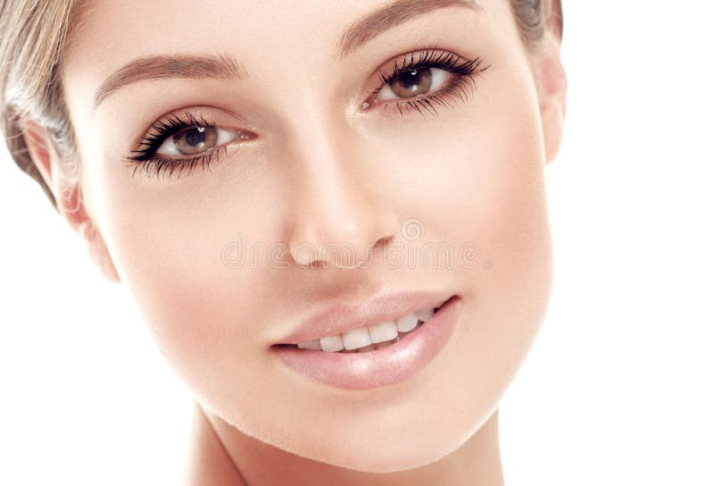 Beautiful Woman Face Studio on White Stock Image - Image of beautiful ...