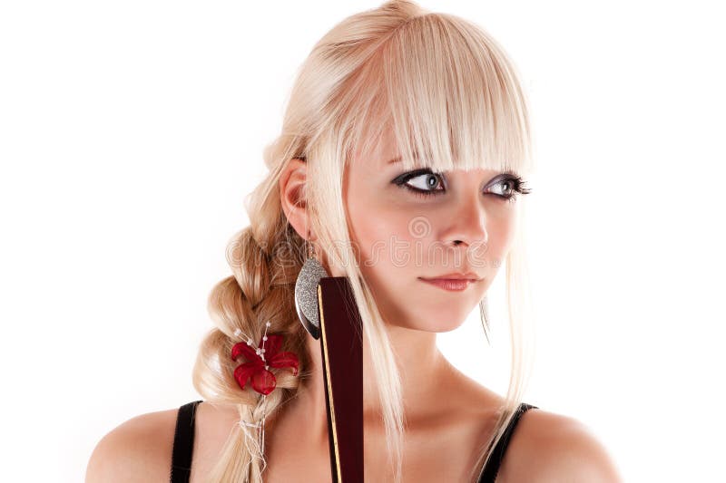 Beautiful woman with a fan stock image. Image of bangs - 34528079