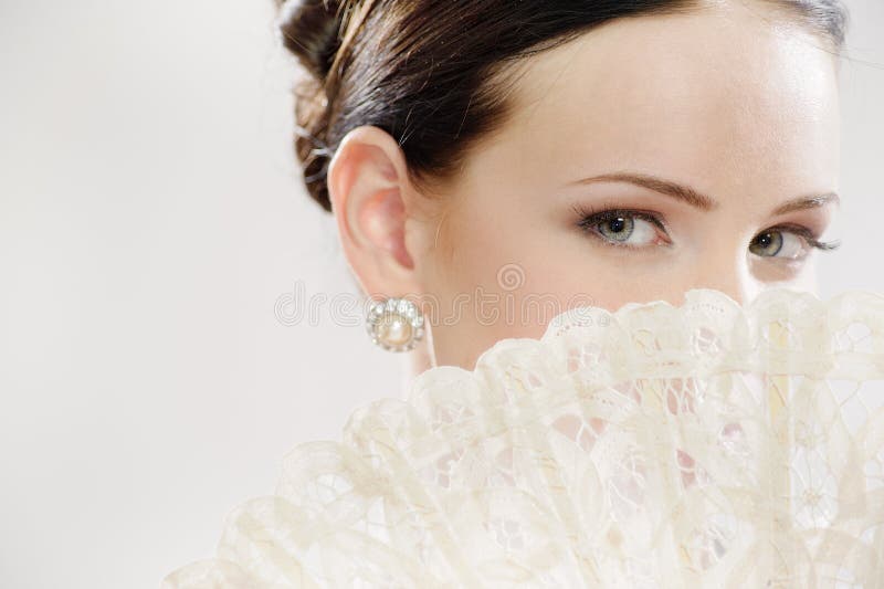 Beautiful woman with a fan stock photo. Image of happiness - 34823196