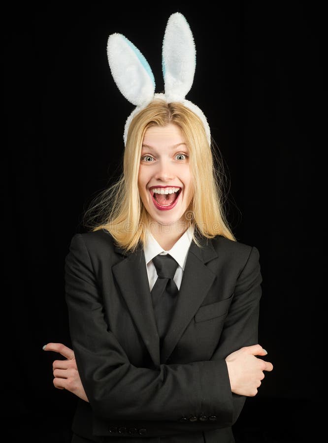 Beautiful Woman In Fashion Bunny Mask Spring Holiday Easter Woman