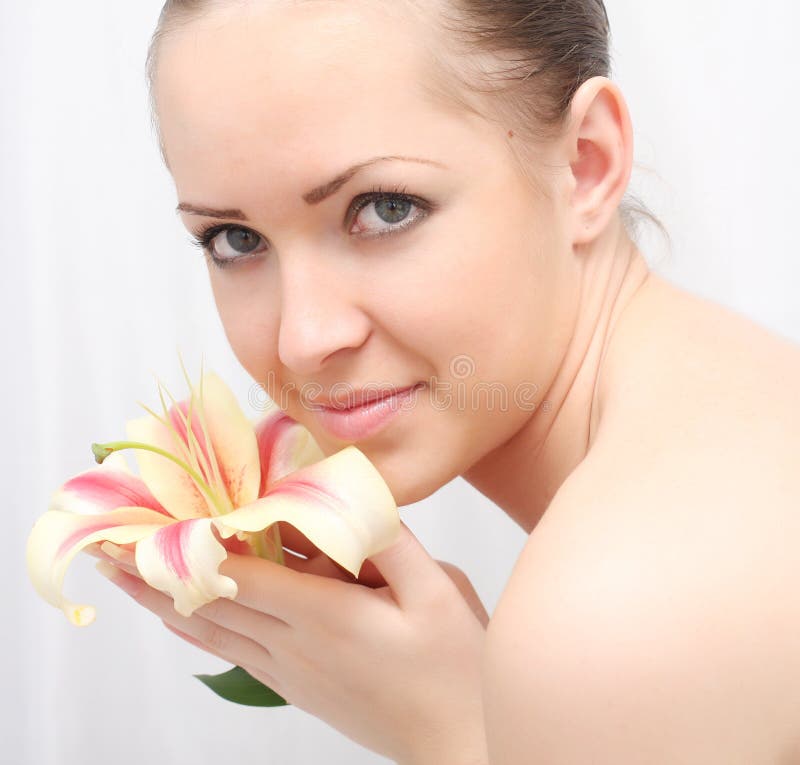 Beautiful Woman with Flower Stock Photo - Image of clear, female: 21848934