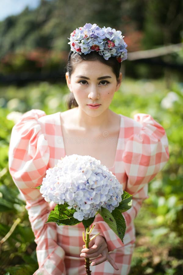 Beautiful Woman in the Flower Garden Stock Image - Image of romantic ...
