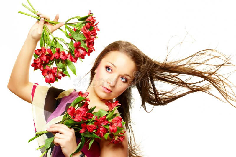 Beautiful Woman With Flowers Stock Photo - Image of glamour, adult: 8580978