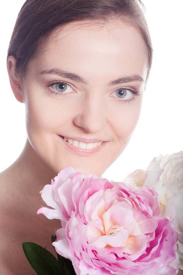 Beautiful Woman with Flowers Stock Photo - Image of closeup, lifestyle ...