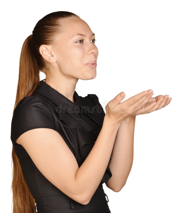 Beautiful Woman Folded Her Hands Together and Stock Image - Image of ...