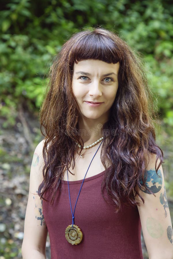 Beautiful Woman in the Forest Stock Photo - Image of brown, feeling ...