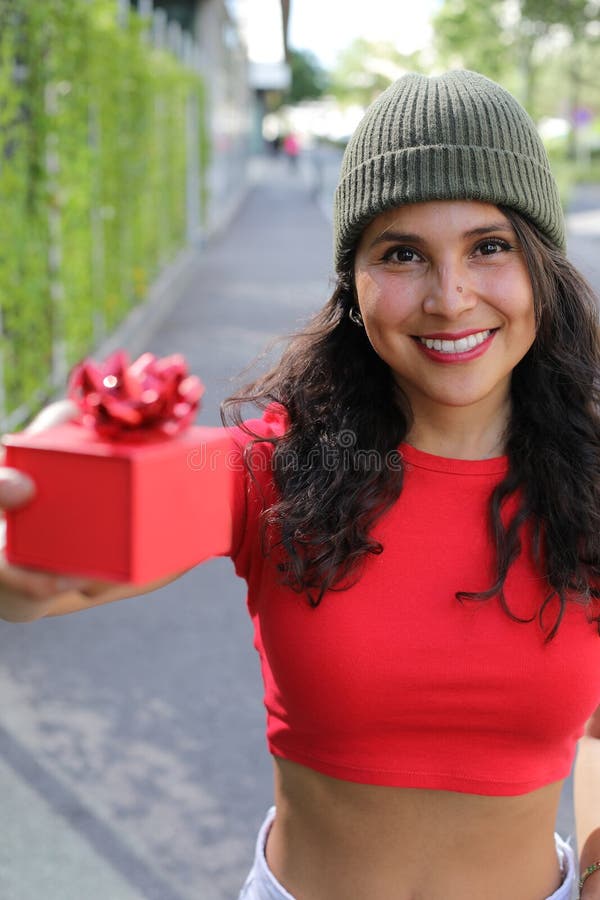 Beautiful Woman Giving a Present Stock Photo - Image of female, package ...
