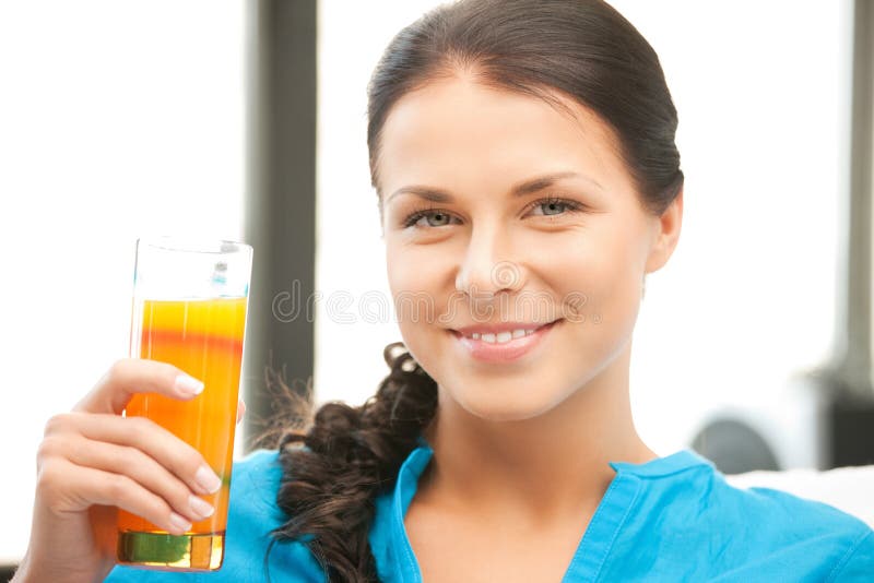 Beautiful Woman with Glass of Juice Stock Image - Image of beverage ...