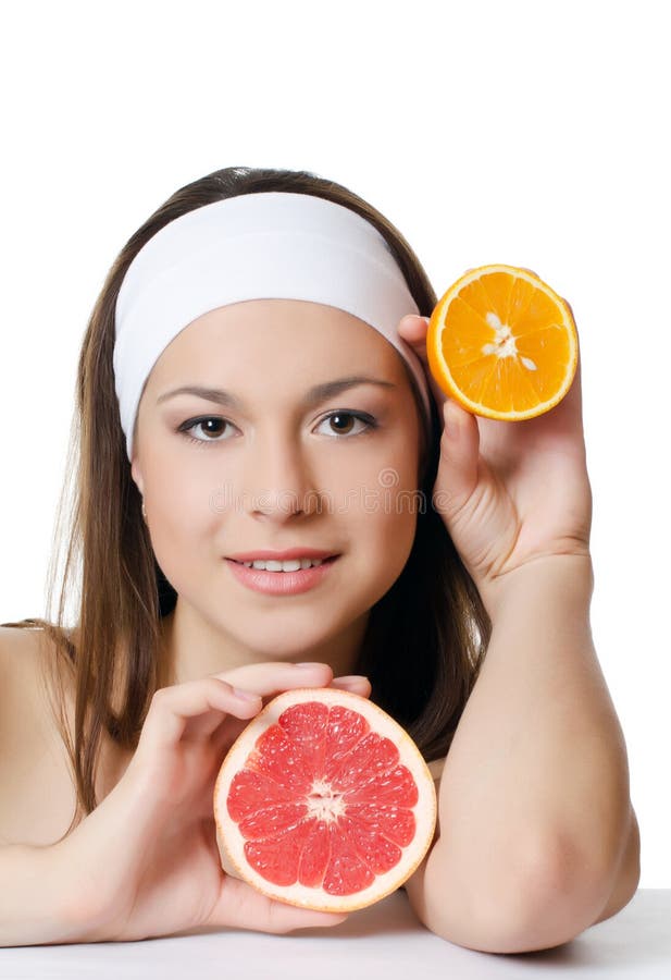 The Beautiful Woman with a Grapefruit Stock Photo - Image of grapefruit ...