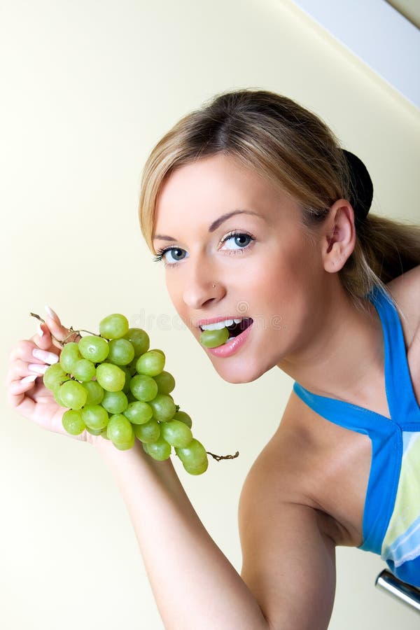 Beautiful Woman with Green Grape Stock Image - Image of nutrition, lips ...