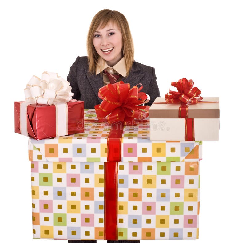 Beautiful Woman with Group of Gift Box. . Stock Image - Image of female ...