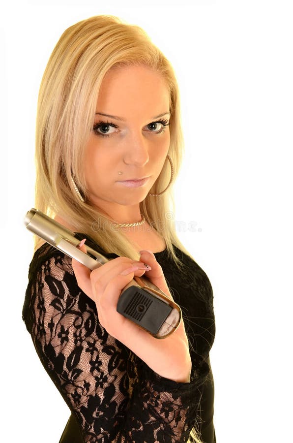 Beautiful woman with a gun stock image. Image of agent - 37272055