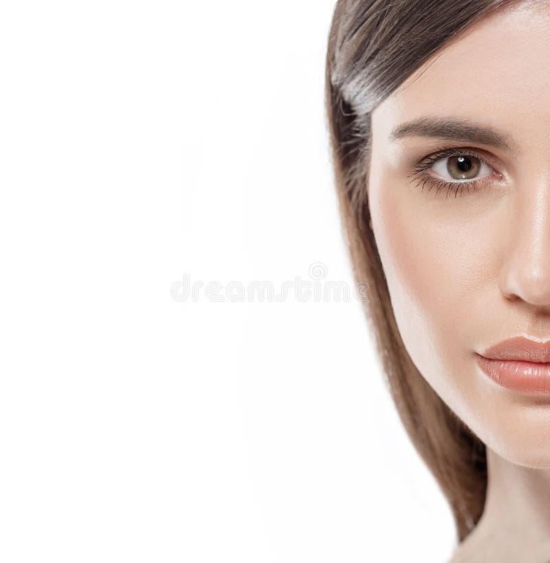 Beautiful Woman Half-face Studio on White Stock Image - Image of happy ...