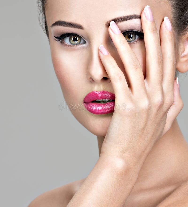 Beautiful Woman with Hand on a Face Stock Image - Image of creative ...