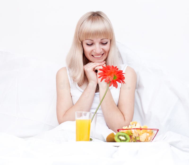 Beautiful Woman Has a Breakfast Stock Image - Image of juice, beautiful ...