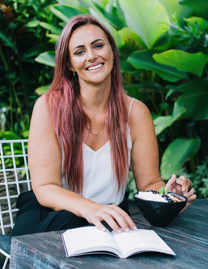 Beautiful Woman Having Breakfast and Reading Book Stock Photo - Image ...