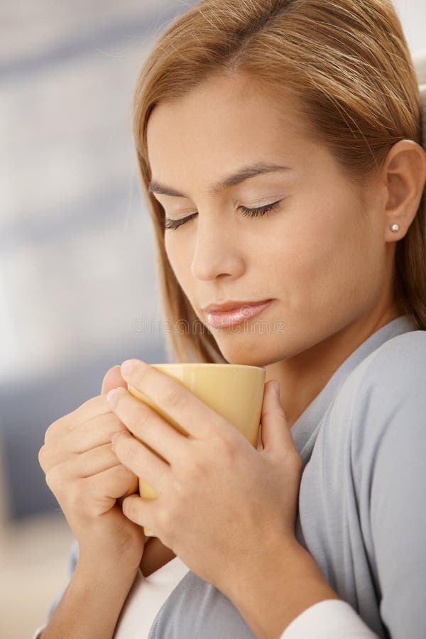 Beautiful Woman Having Hot Tea Stock Photo - Image of female, home ...