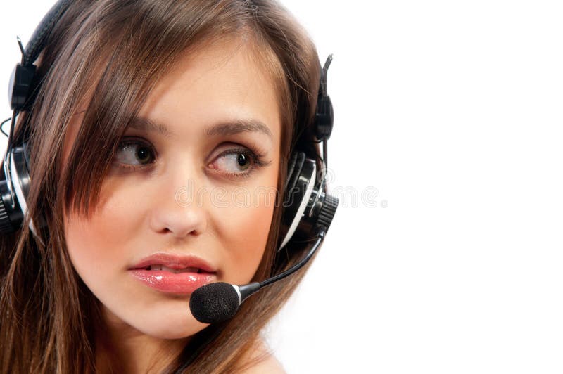 Beautiful Woman with Headset Smiling Stock Photo - Image of attractive ...
