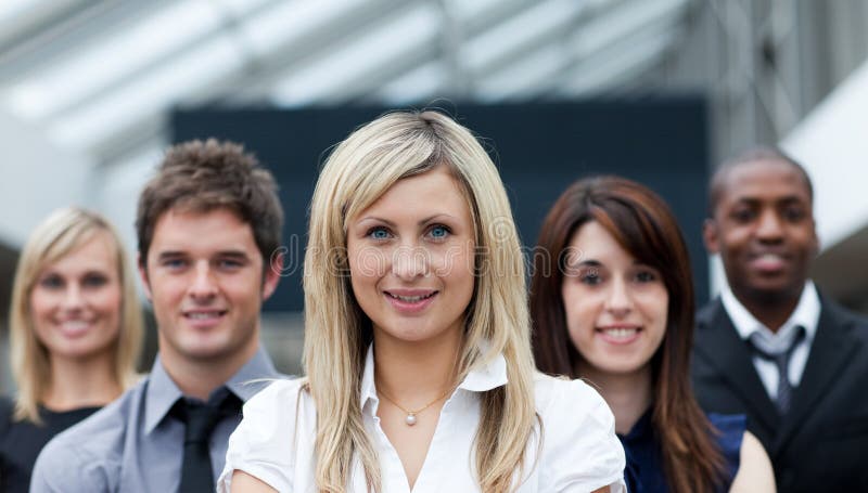 Beautiful Woman with Her Team Stock Photo - Image of coworkers ...