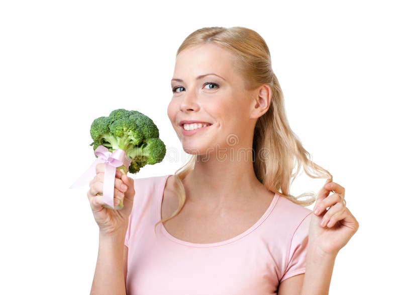 Beautiful Woman Holding Broccoli Stock Image - Image of diet, female ...