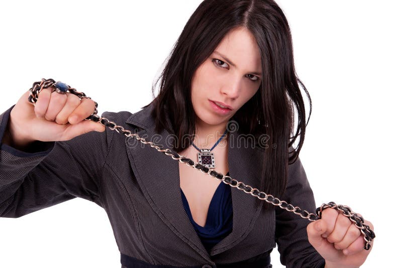 Beautiful Woman Holding a Chain with Both Hands Stock Photo - Image of ...