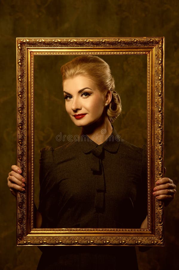 Beautiful Woman Holding Frame Stock Image - Image of model, luxury ...