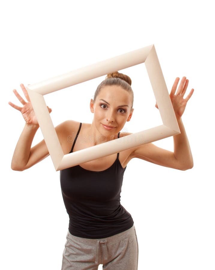Beautiful Woman Holding a Frame and Smiling Stock Image - Image of ...
