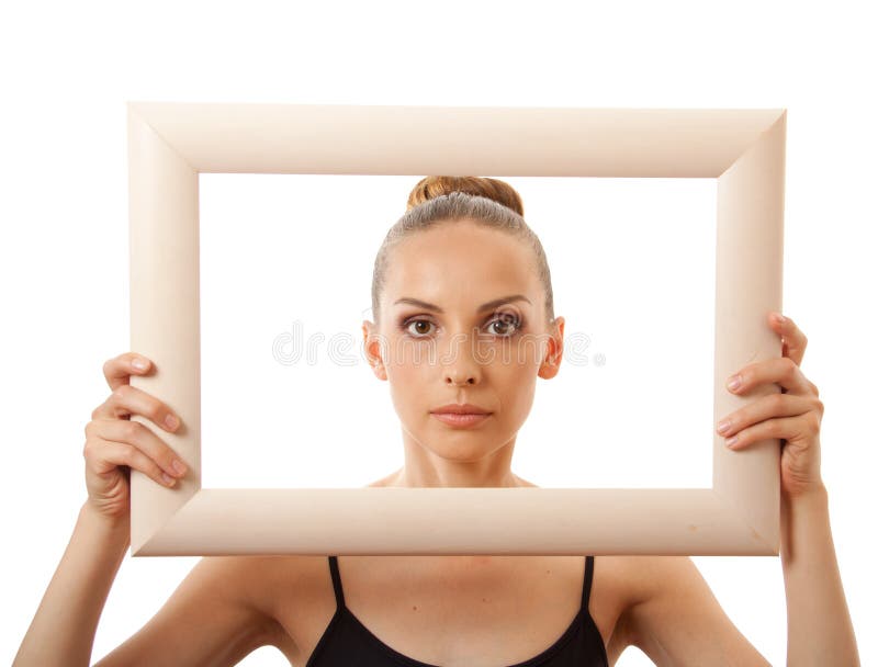 Beautiful Woman Holding a Frame and Smiling Stock Photo - Image of ...
