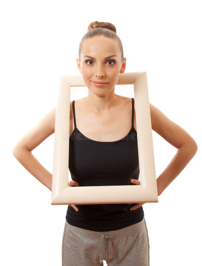Beautiful Woman Holding a Frame and Smiling Stock Image - Image of ...