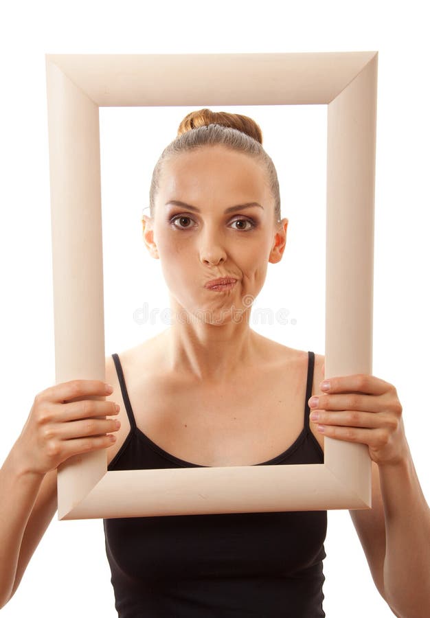Beautiful Woman Holding a Frame and Smiling Stock Image - Image of cute ...