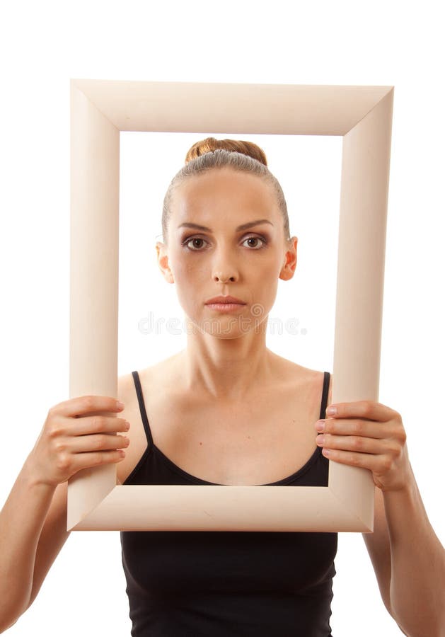 Beautiful Woman Holding a Frame and Smiling Stock Photo - Image of ...