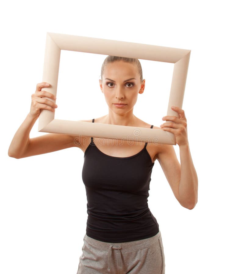 Beautiful Woman Holding a Frame and Smiling Stock Photo - Image of ...