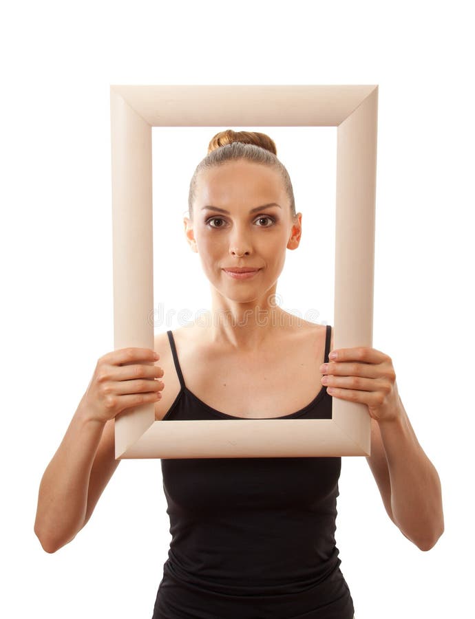 Beautiful Woman Holding a Frame and Smiling Stock Image - Image of ...