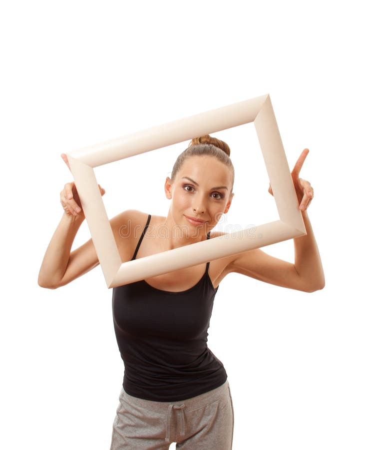 Beautiful Woman Holding a Frame and Smiling Stock Image - Image of ...