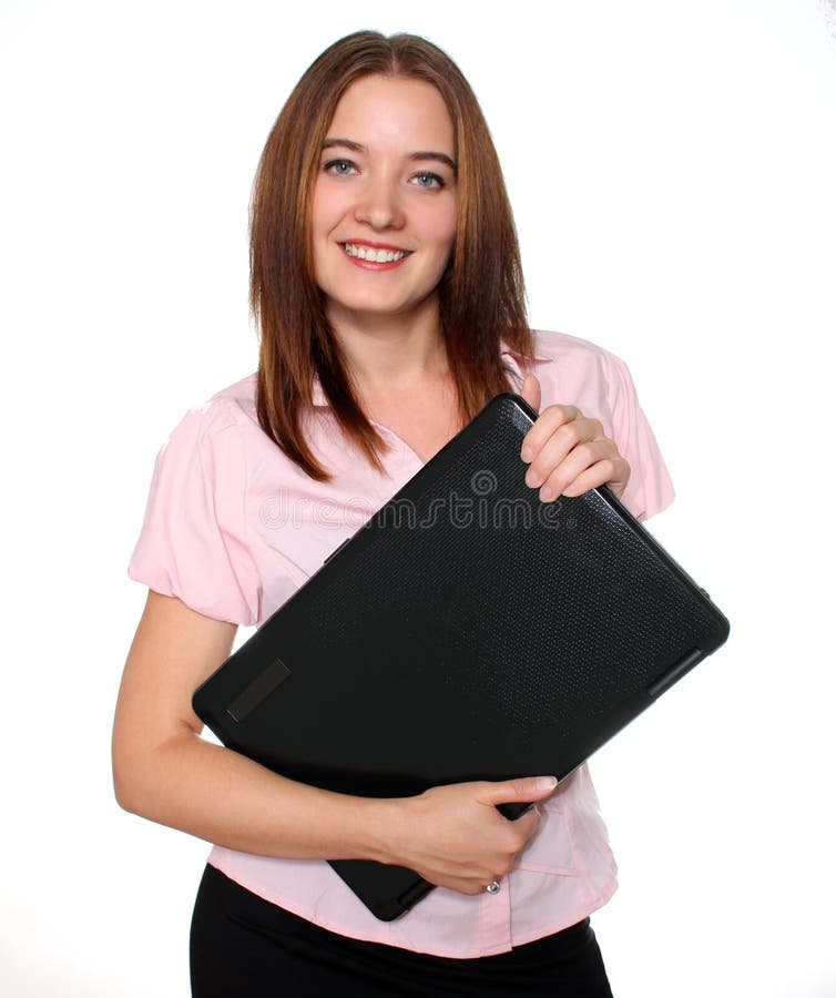 Beautiful Woman Holding a Laptop Stock Photo - Image of brunette ...