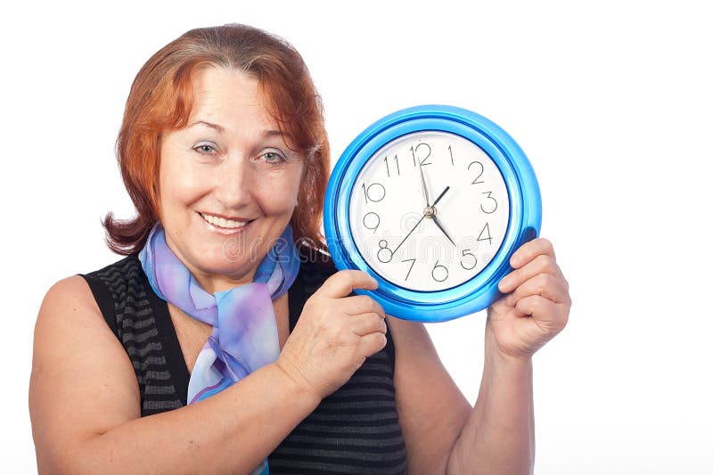 Beautiful Woman Holding a Round Clock Stock Photo - Image of adult ...