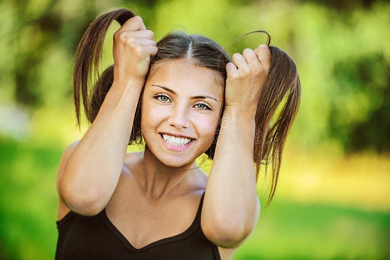 Beautiful Woman Holds Her Hands at Stock Image - Image of female ...