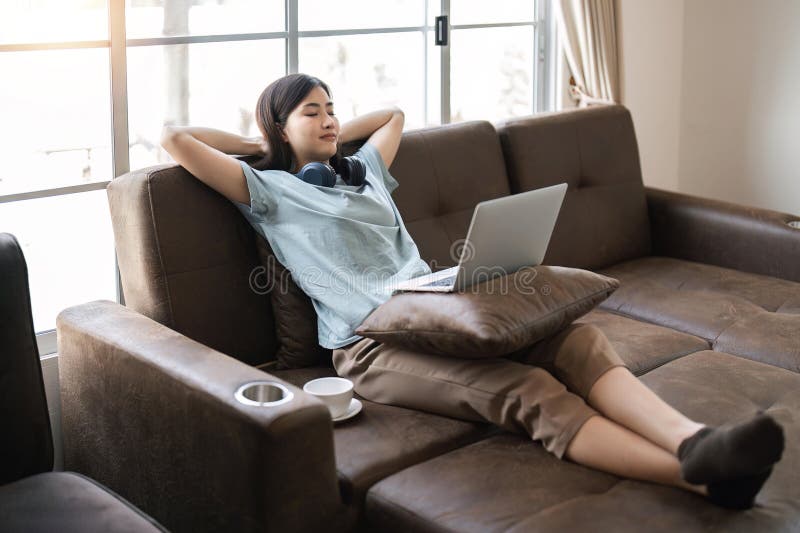 Beautiful Woman at Home Desk Extend Your Arms To Rest with Work Stock ... Beautiful Woman at Home Desk Extend Your Arms To Rest with Work Stock ...