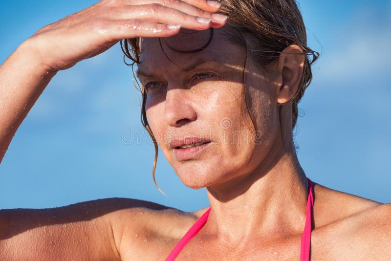 Thirst - Dehydrated Thirsty Woman Sweating Desert Stock Image - Image ...