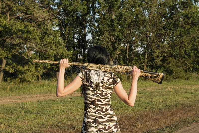 Beautiful Woman Hunter with Rifle Stock Image - Image of beauty, game ...