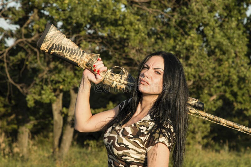 Beautiful Woman Hunter with Rifle Stock Image - Image of bang ...