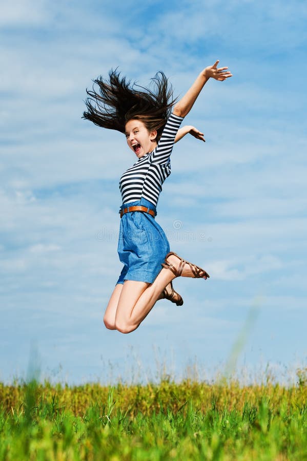 Beautiful Woman Jumping High Stock Photo - Image of jumping, human ...