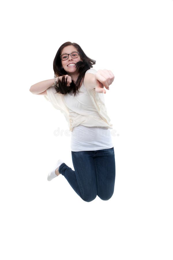 Beautiful Woman Jumping in Joy Stock Photo - Image of expression ...