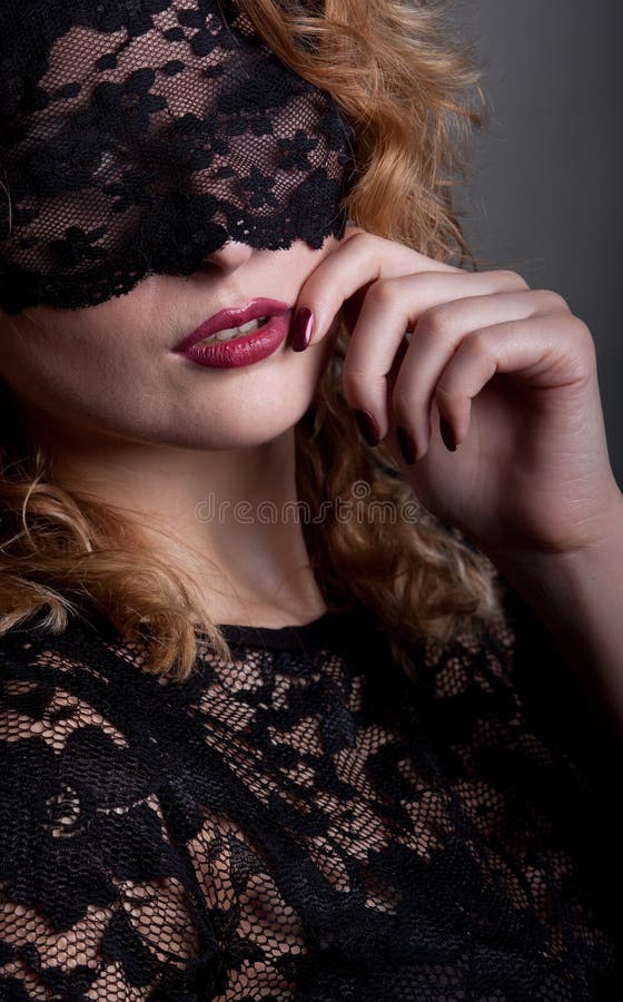 Beautiful Woman with Lace Mask Stock Photo - Image of person, lace ...