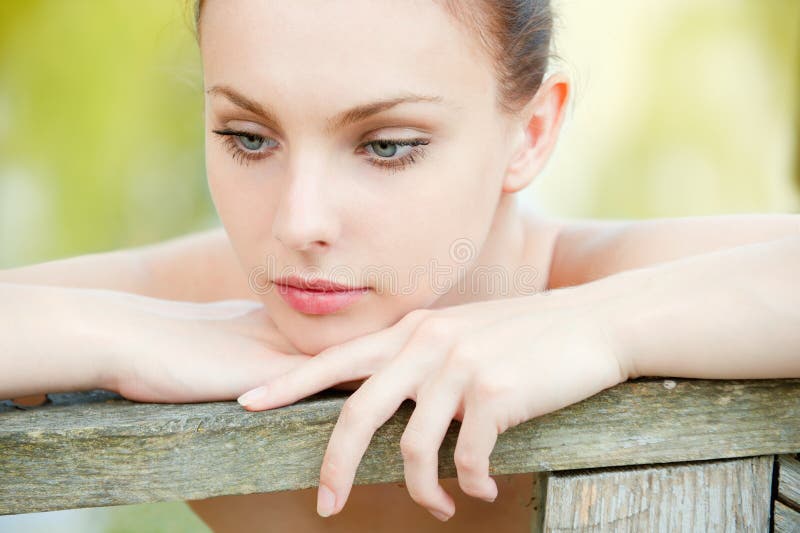 Beautiful Woman Leans Against Stock Image - Image of cute, leans: 19235569