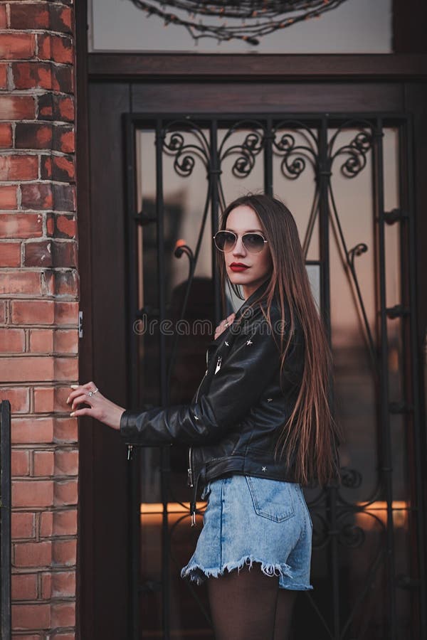 Beautiful Woman In Leather Jacket Stock Image Image Of Girl